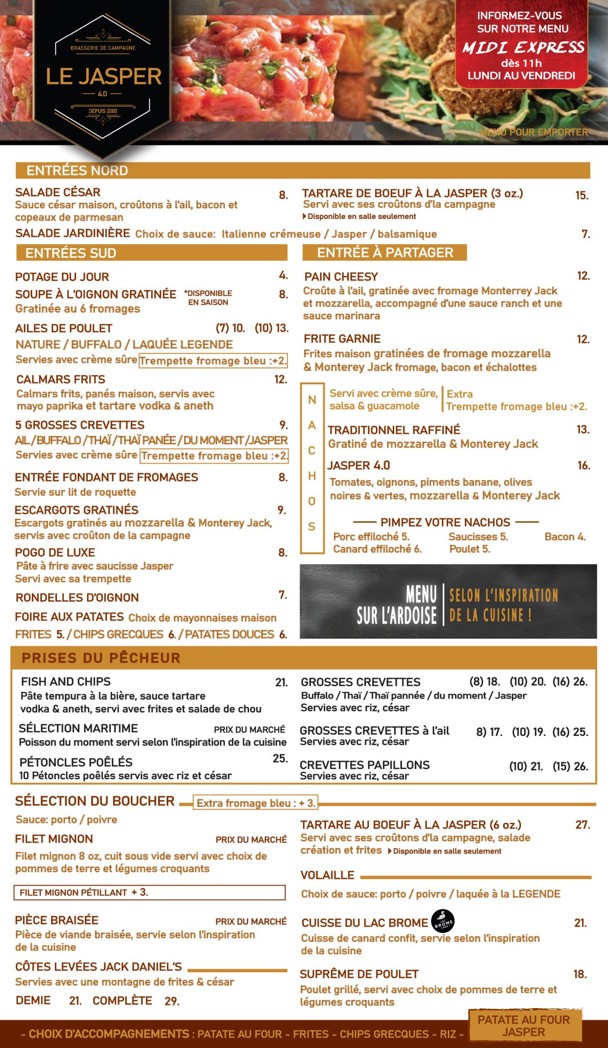 Menu pour emporter – Brasserie Le Jasper